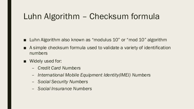 Data Integrity Checks & Lunh Algorithm Data Integrity Checks & Lunh Algorithm