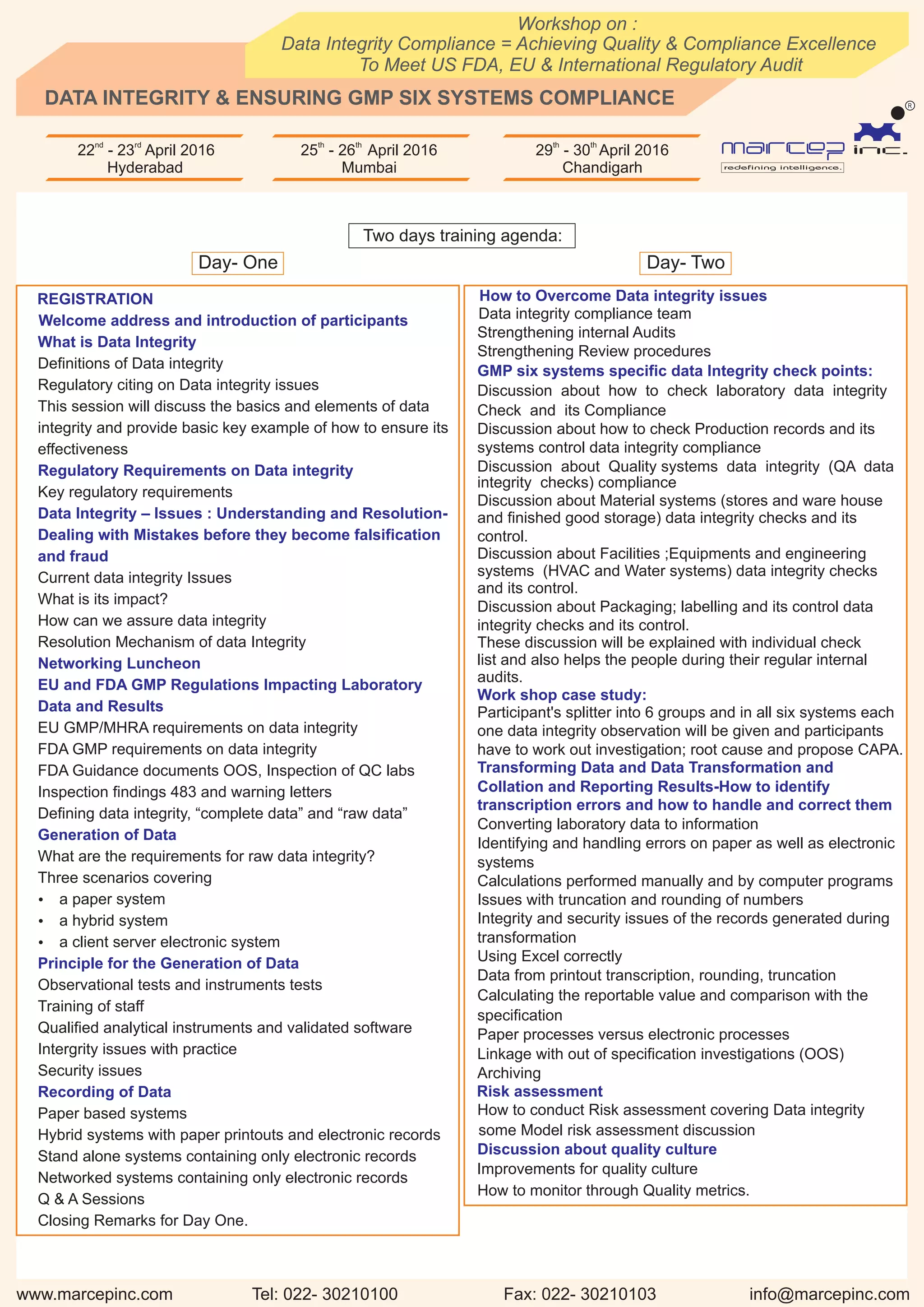 Data Integrity; Ensuring GMP Six Systems Compliance Pharma Training | PDF