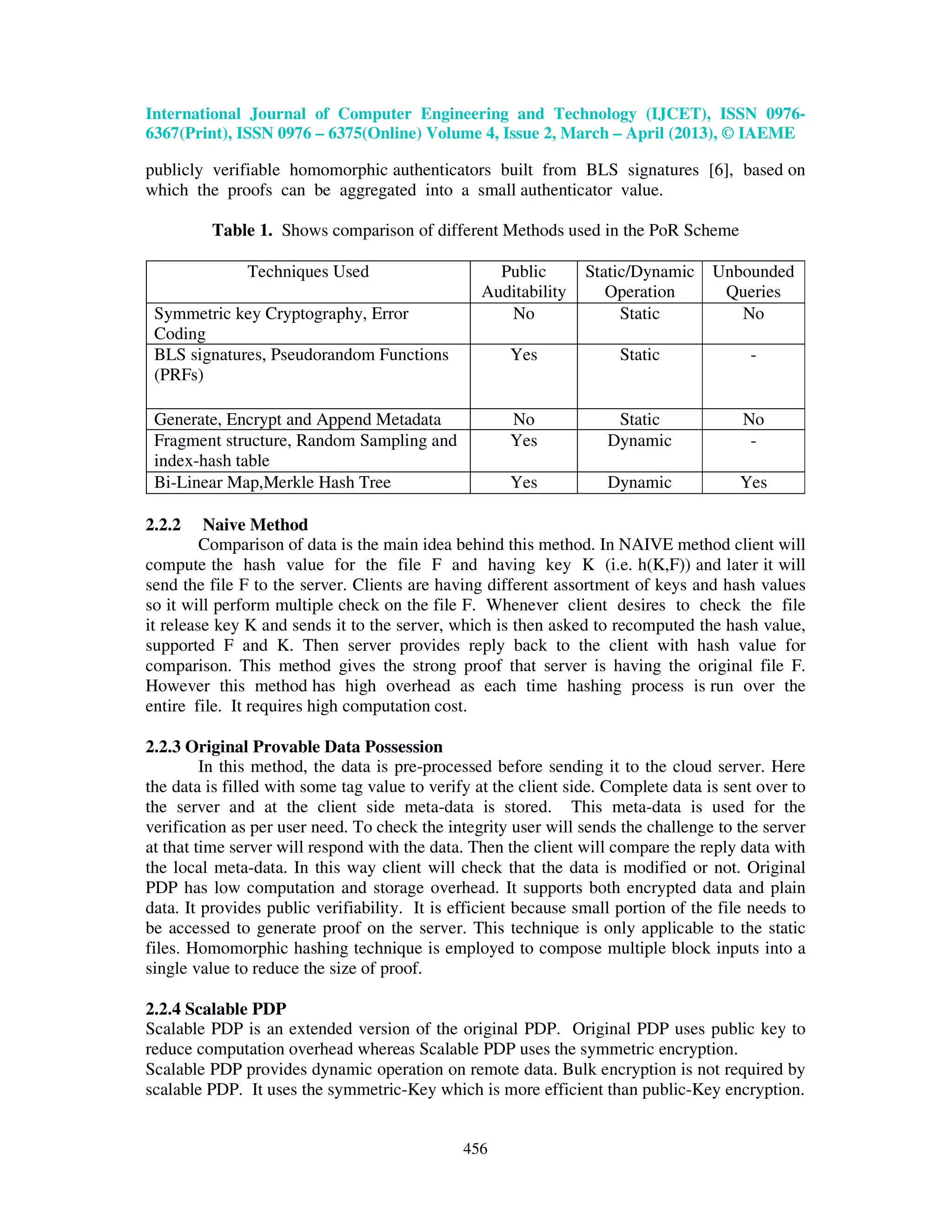Data integrity proof techniques in cloud storage | PDF