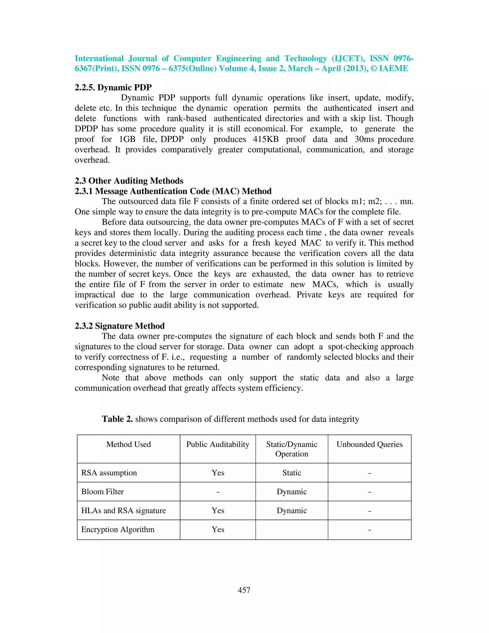 Data integrity proof techniques in cloud storage | PDF