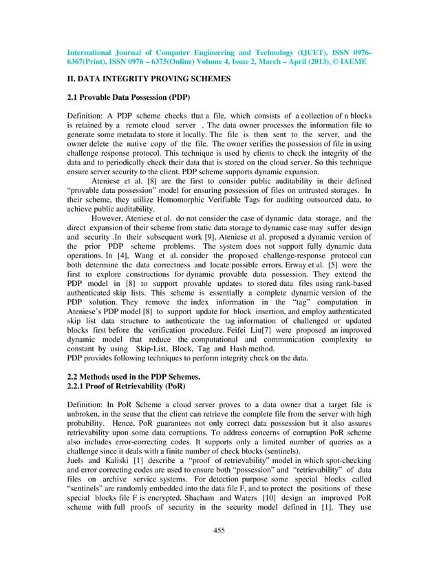 Data integrity proof techniques in cloud storage | PDF