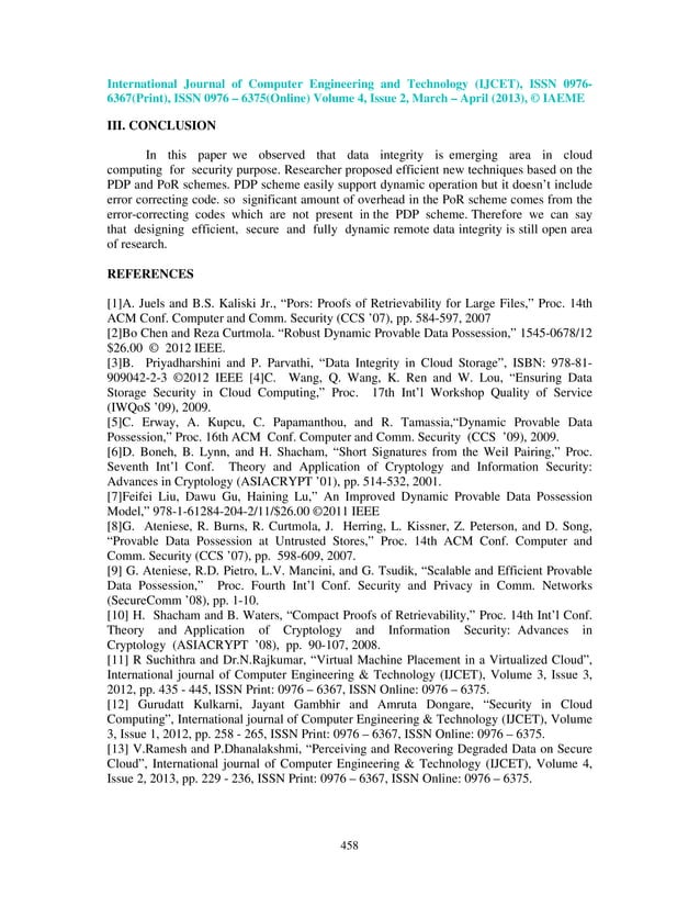 Data integrity proof techniques in cloud storage | PDF