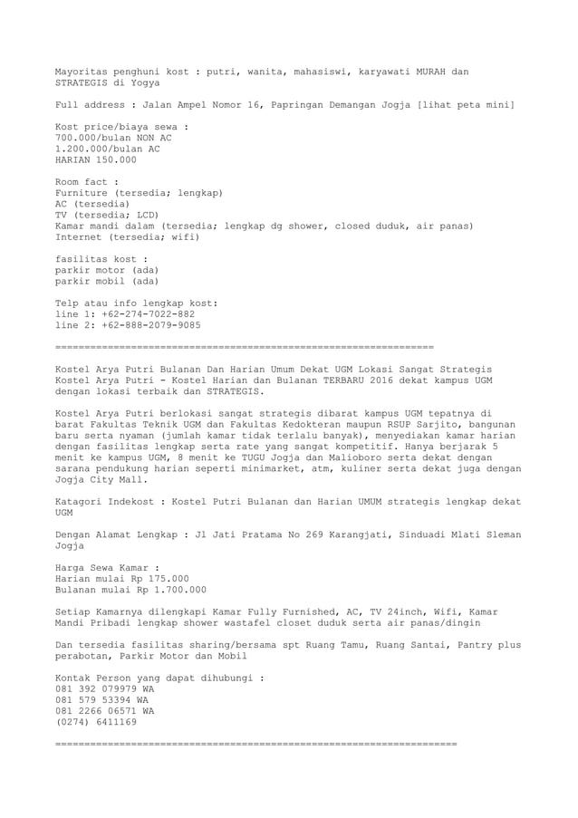 Data kosan uny | PDF