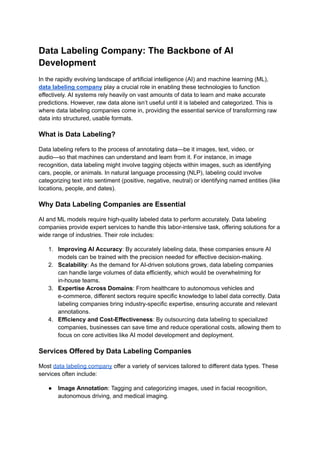 Data Labeling Company: The Backbone of AI Development | PDF