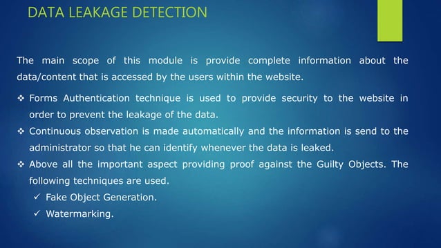 Data leakage detection | PPTX | Databases | Computer Software and Applications
