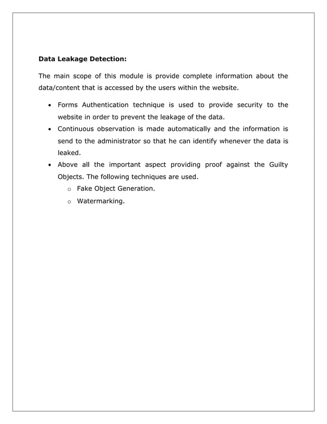 Data leakage detection (synopsis) | DOC