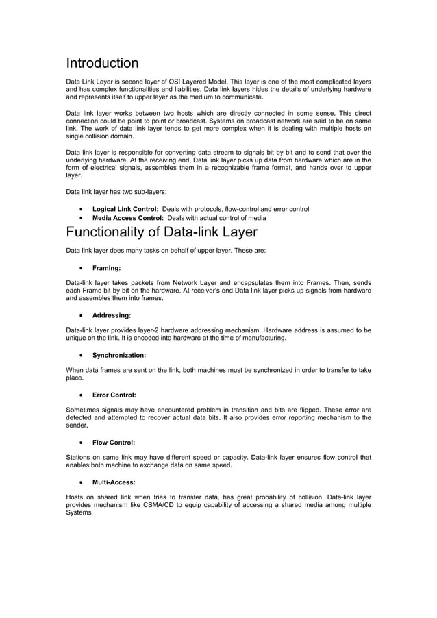 Data link layer tutorial | PDF | Computer Networking | Computing
