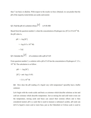pH Level of Common Drinks | DOCX