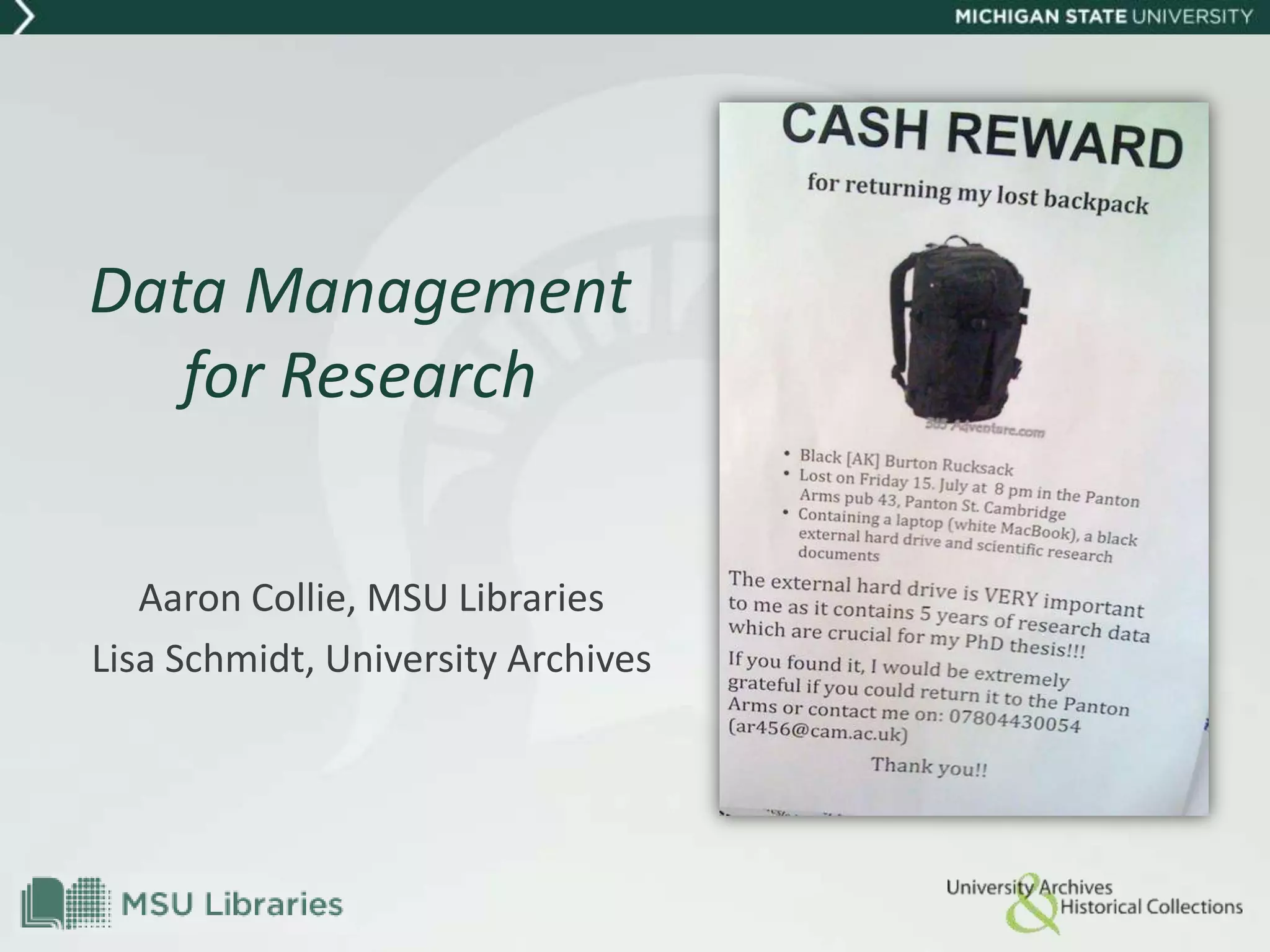 Data Management for Research (New Faculty Orientation) | PPTX