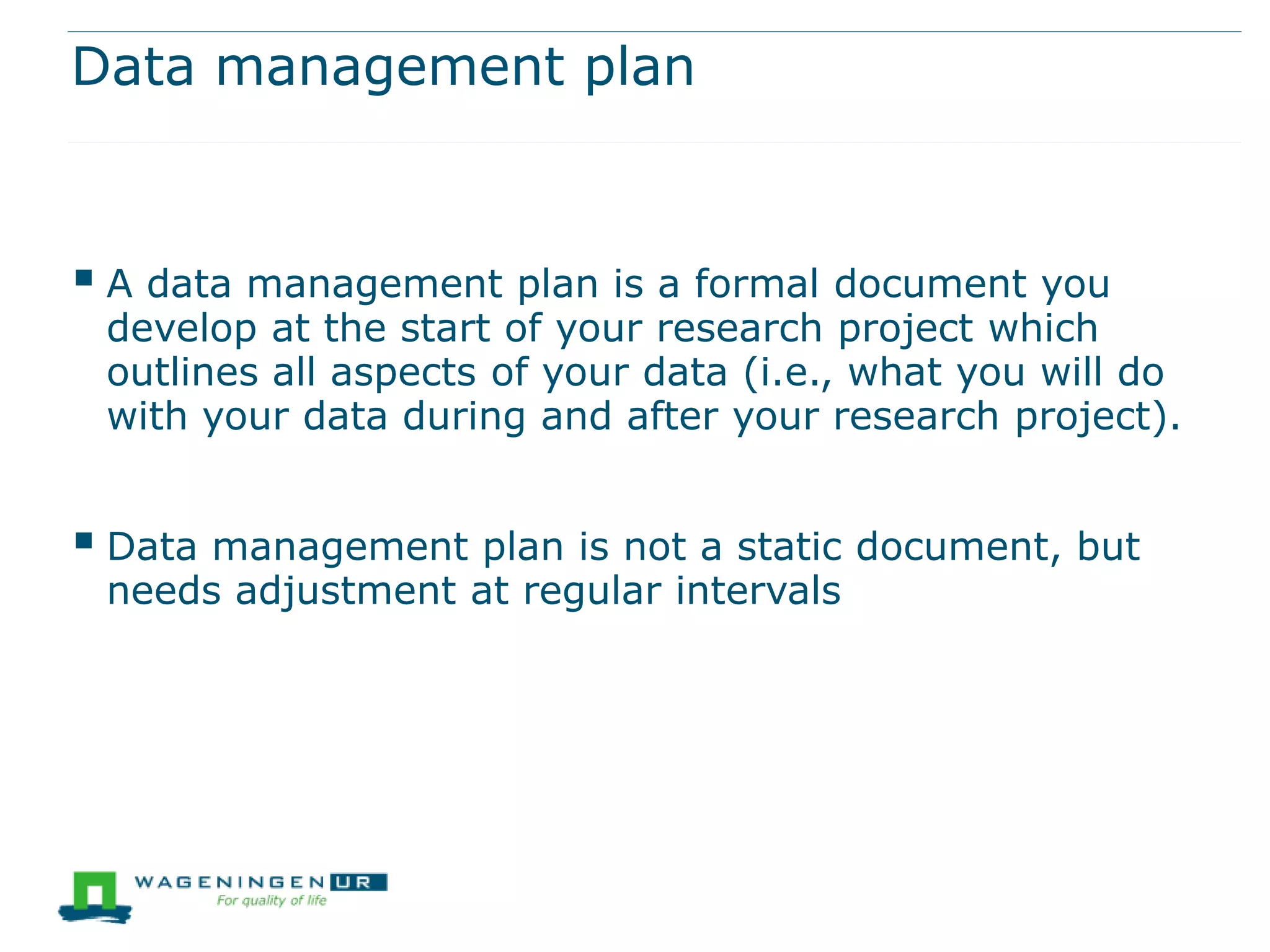 Data management plan format | PPTX