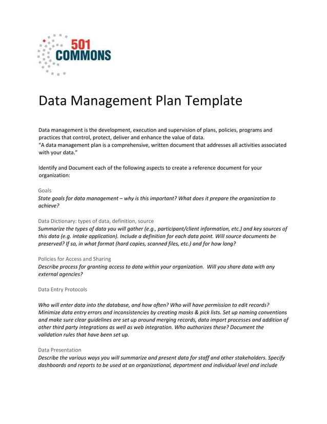 Data management plan template | DOCX