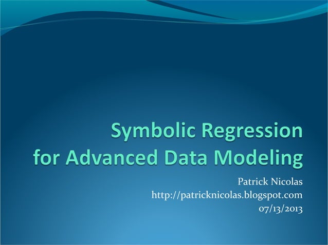 Data Modeling using Symbolic Regression | PPT