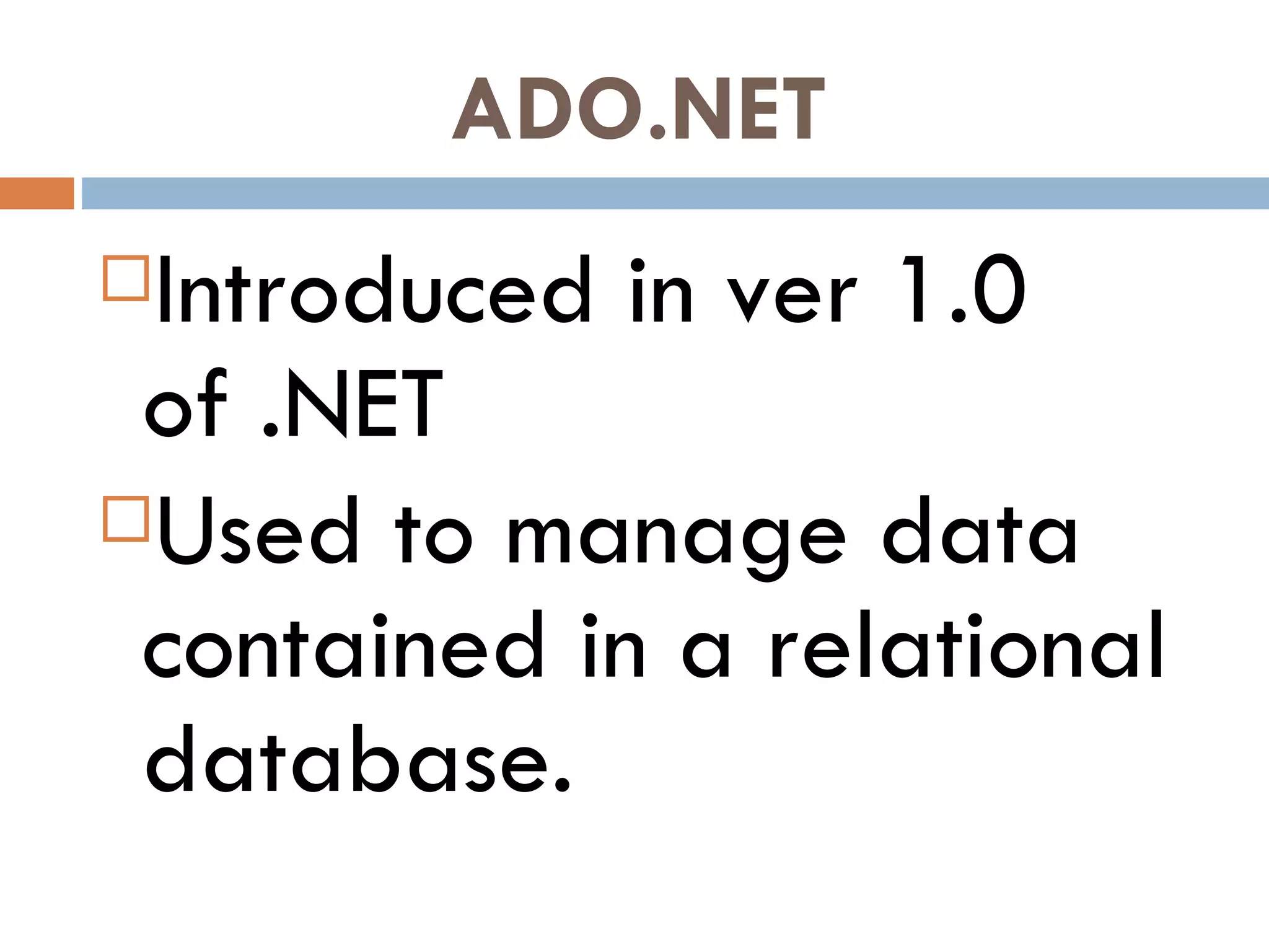 Data management with ado | PPT | Databases | Computer Software and Applications