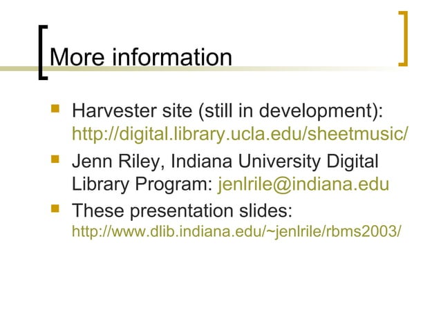 Open Archives Initiative for Sheet Music: Data Mapping | PPT