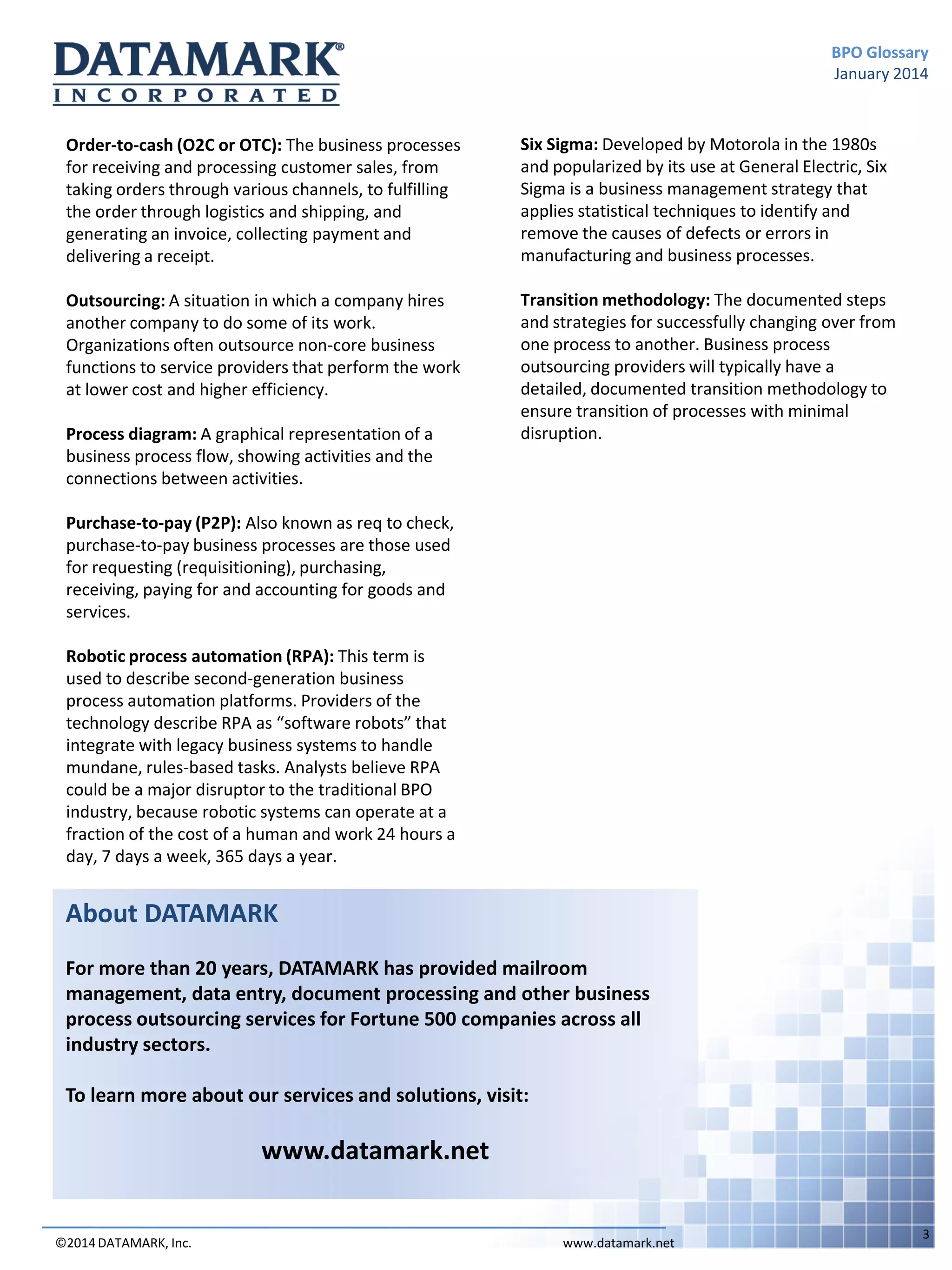 Business Process Outsourcing Glossary | PDF