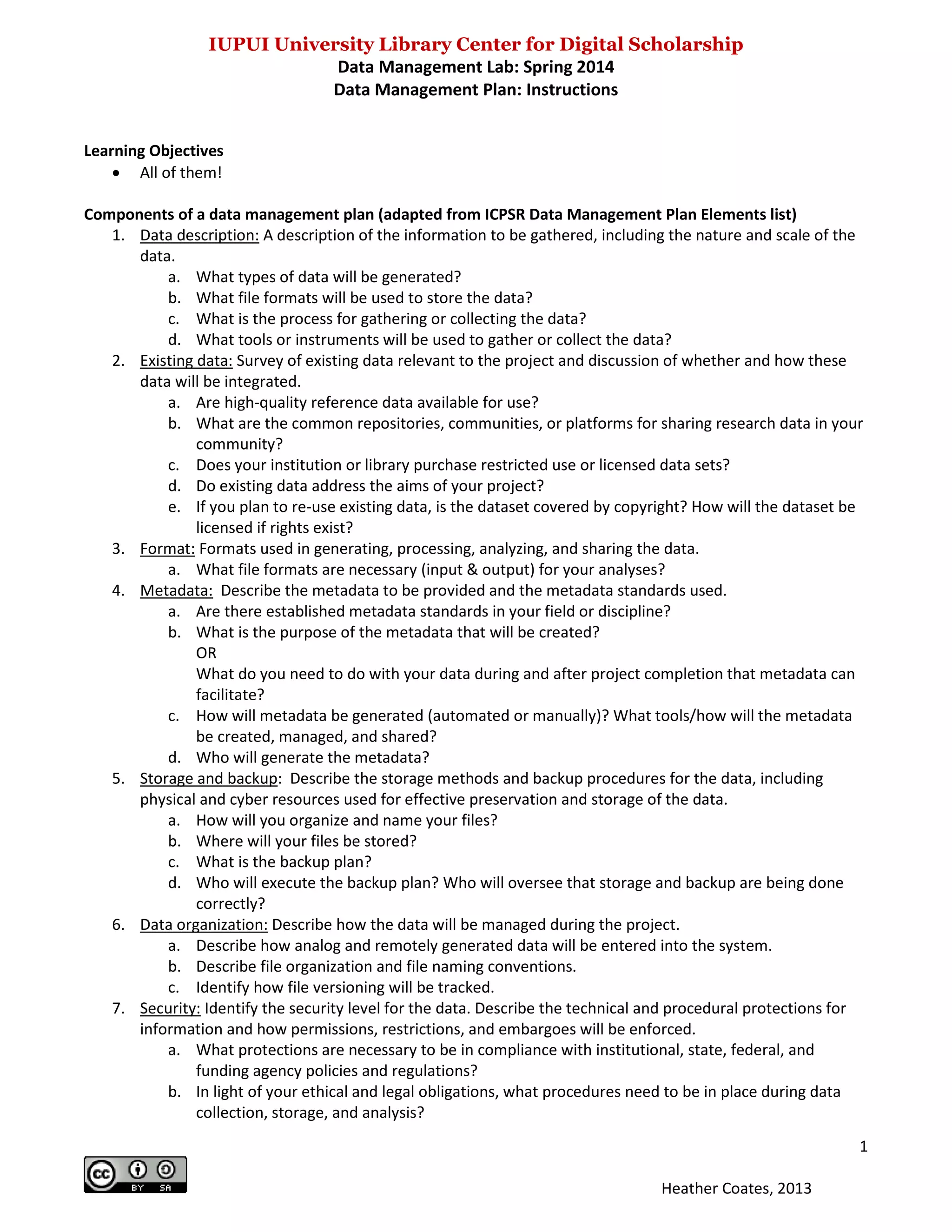 Data Management Lab: Data management plan instructions | PDF | Internet ...