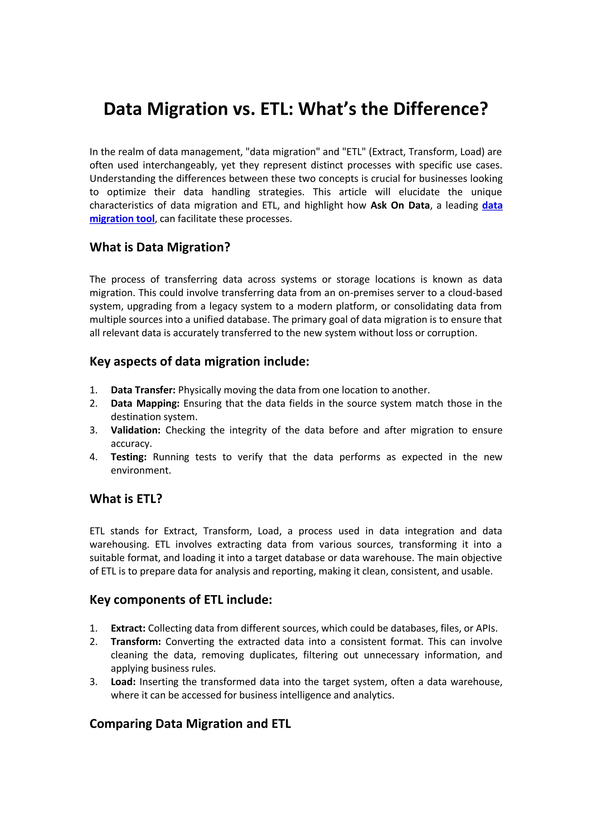 Data Migration vs ETL Know Key Difference | PDF