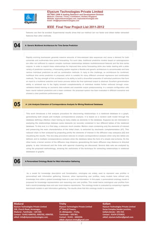 IEEE Final Year Projects 2011-2012 :: Elysium Technologies Pvt Ltd::Data mining | PDF ...