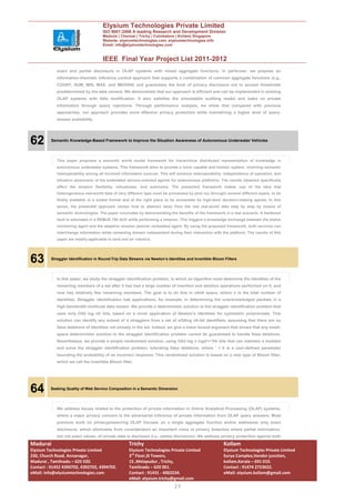 IEEE Final Year Projects 2011-2012 :: Elysium Technologies Pvt Ltd::Data mining | PDF ...