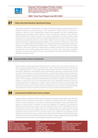 IEEE Final Year Projects 2011-2012 :: Elysium Technologies Pvt Ltd::Data mining | PDF ...