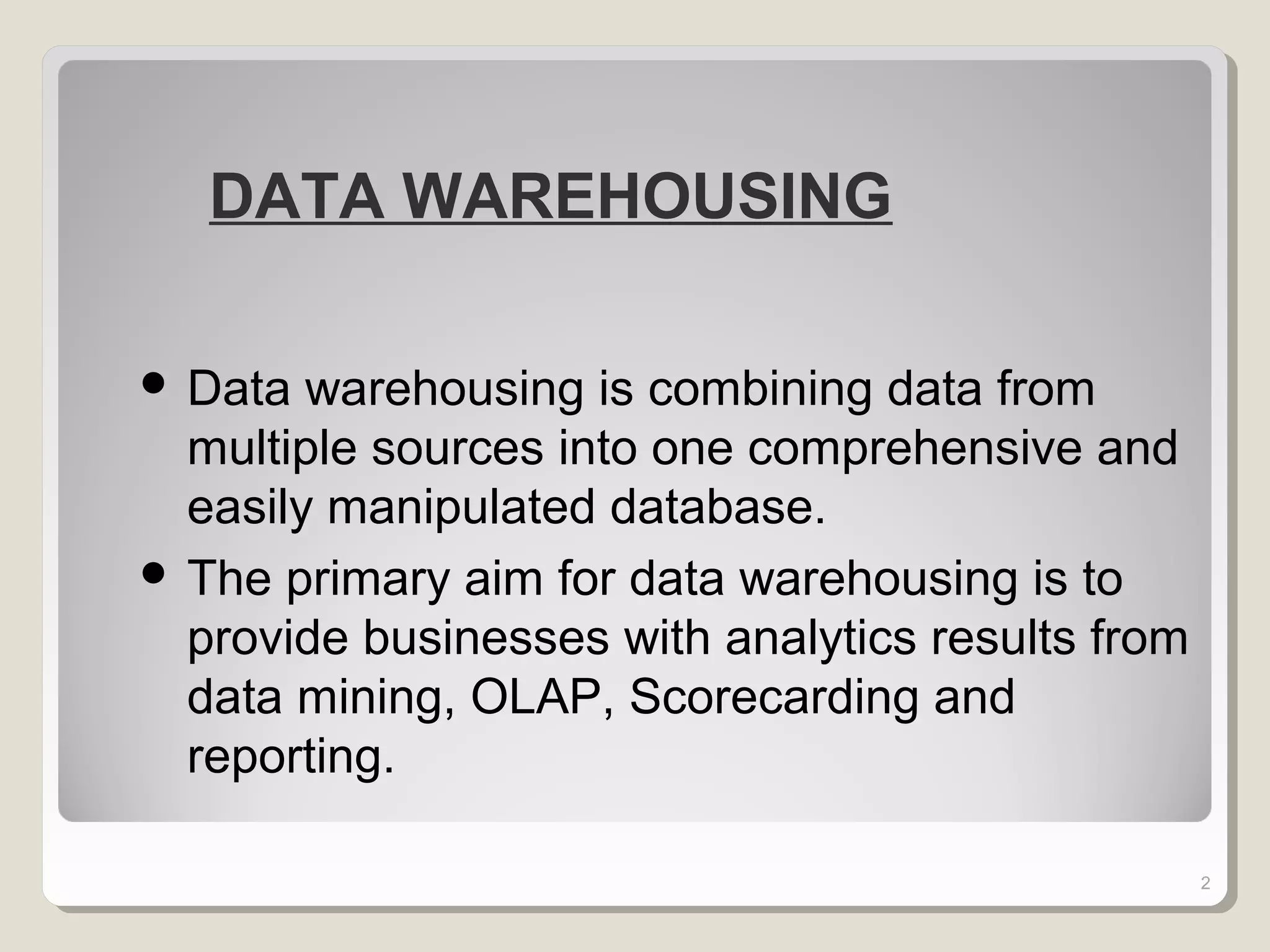 Data mining and data warehousing | PPT