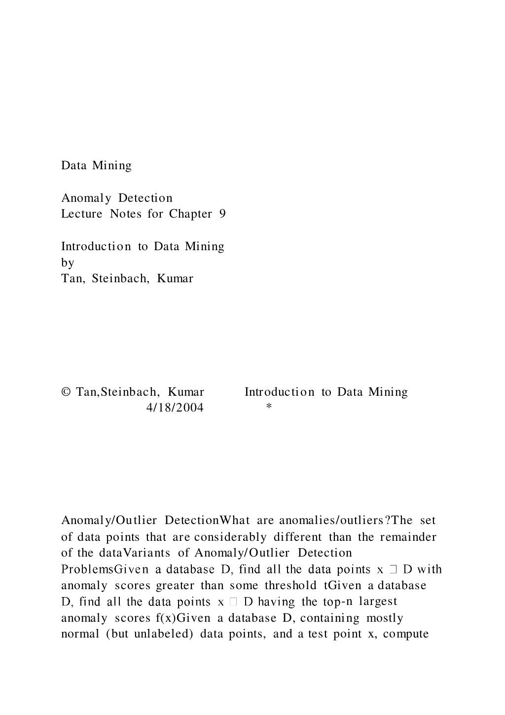Data Mining Anomaly Detectionlecture Notes For Chapt Pdf
