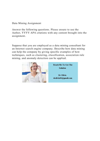 Data Mining AssignmentAnswer the following questions. Please.docx