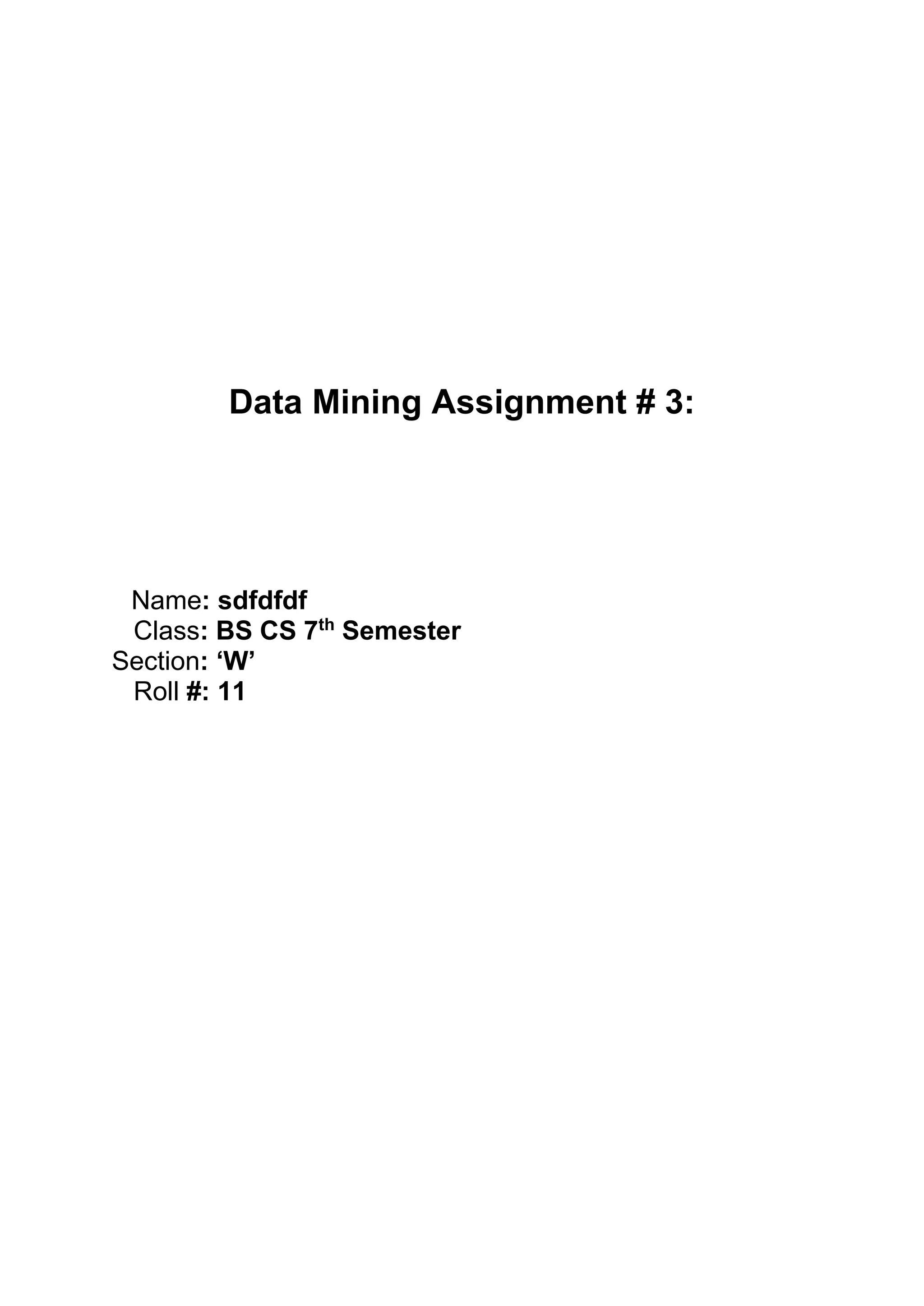 Data Mining Assignment Sample Online - PDF | DOC