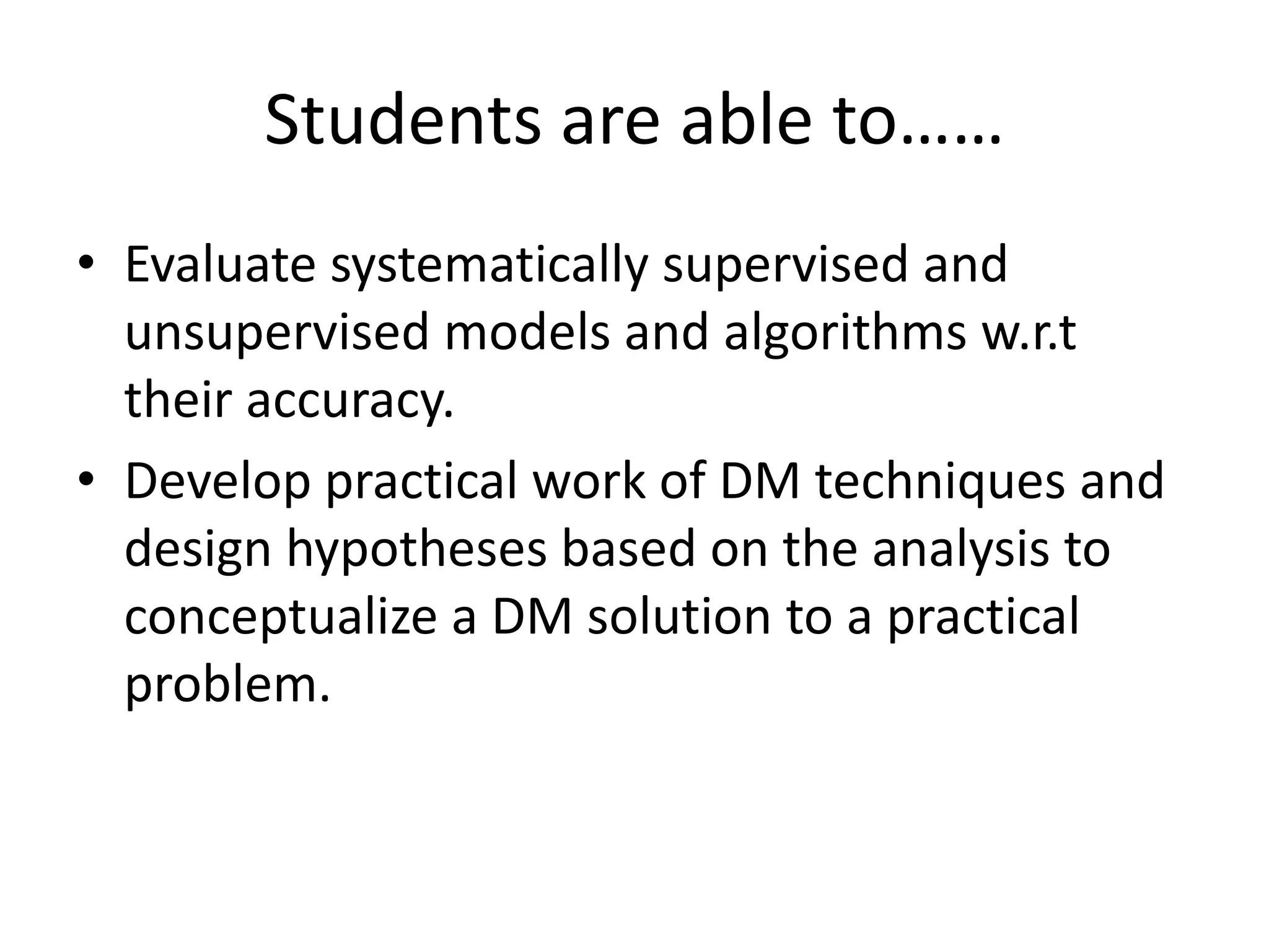 Data Mining Course Learning Outcomes Data Mining Cmap Pptx
