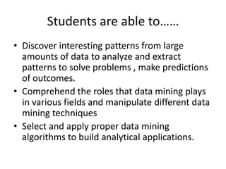 Data mining course learning outcomes,Data Mining CMAP | PPTX
