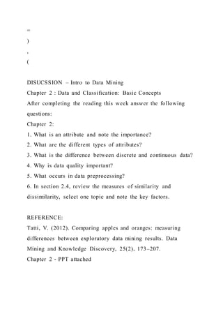 Data Mining DataLecture Notes for Chapter 2Introduc | DOCX