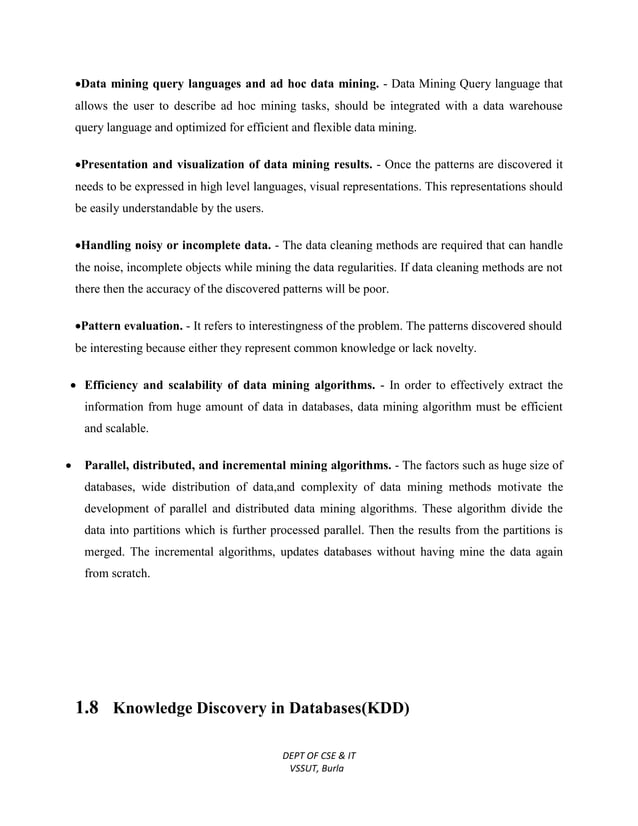 Data Mining And Data Warehousing Lecture Notes Pdf