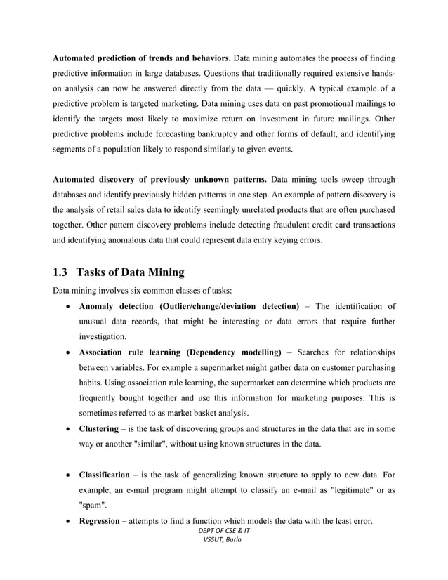 Data Mining And Data Warehousing Lecture Notes Pdf