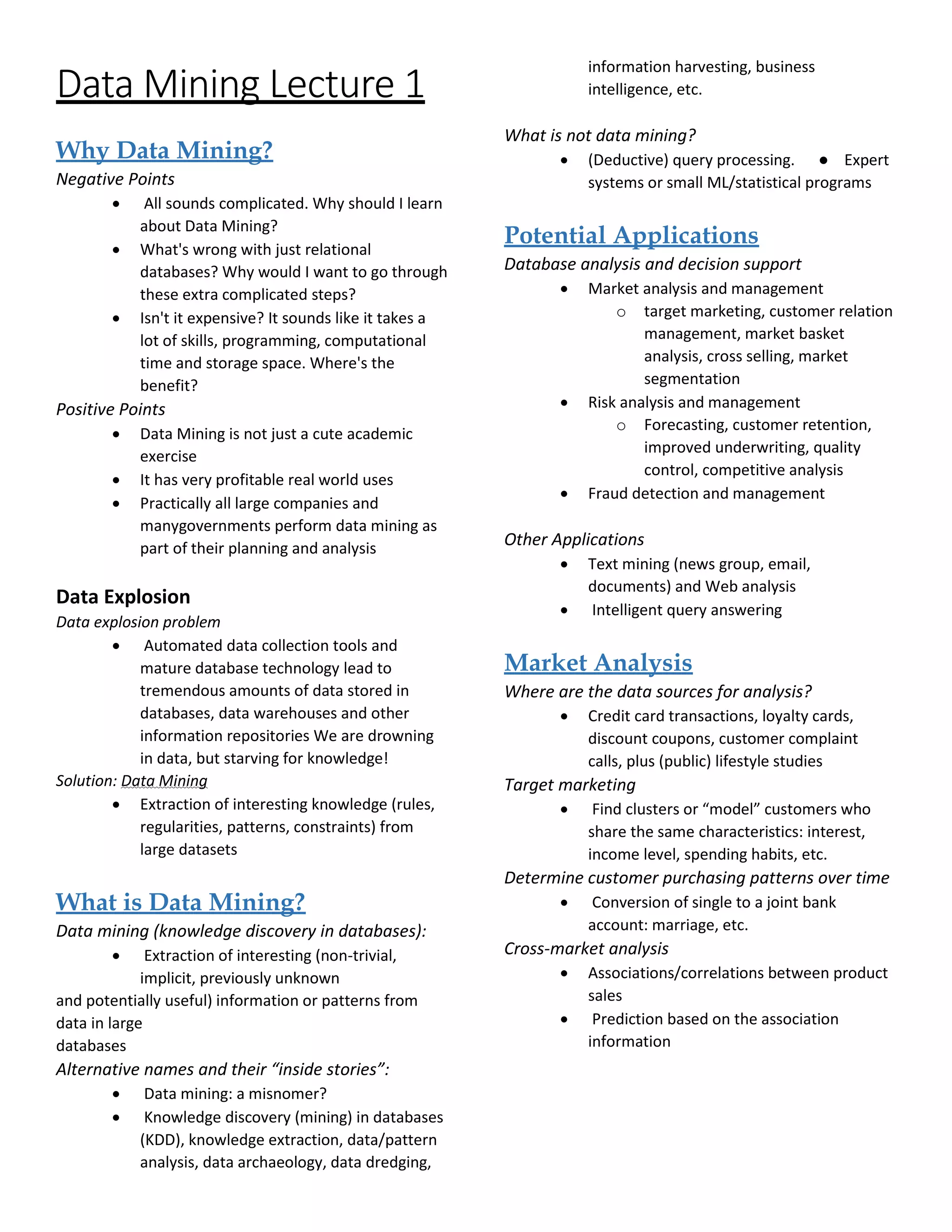 Data mining 1 - Introduction (cheat sheet - printable) | PDF
