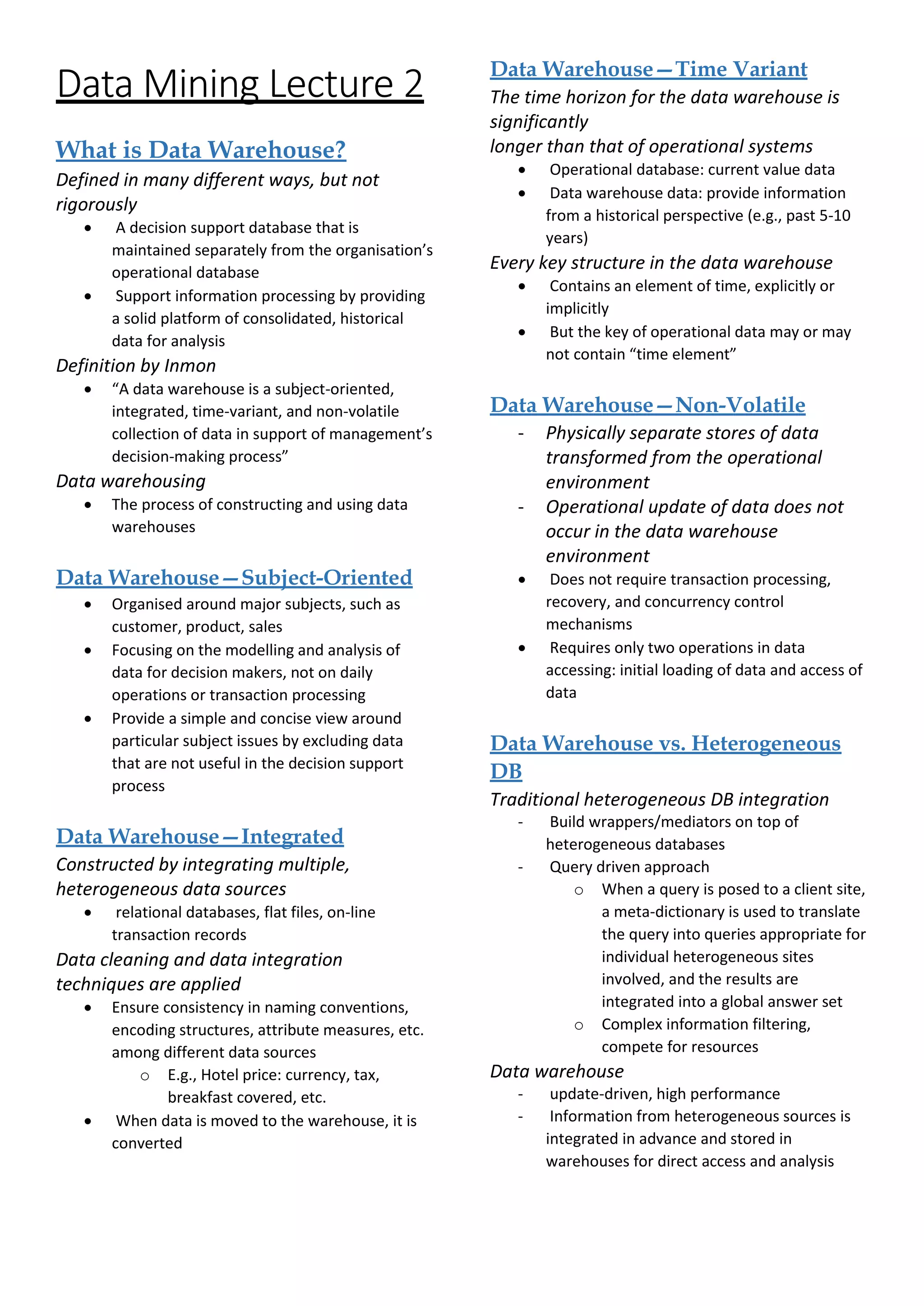 Data mining 2 - Data warehouse (cheat sheet - printable) | PDF ...