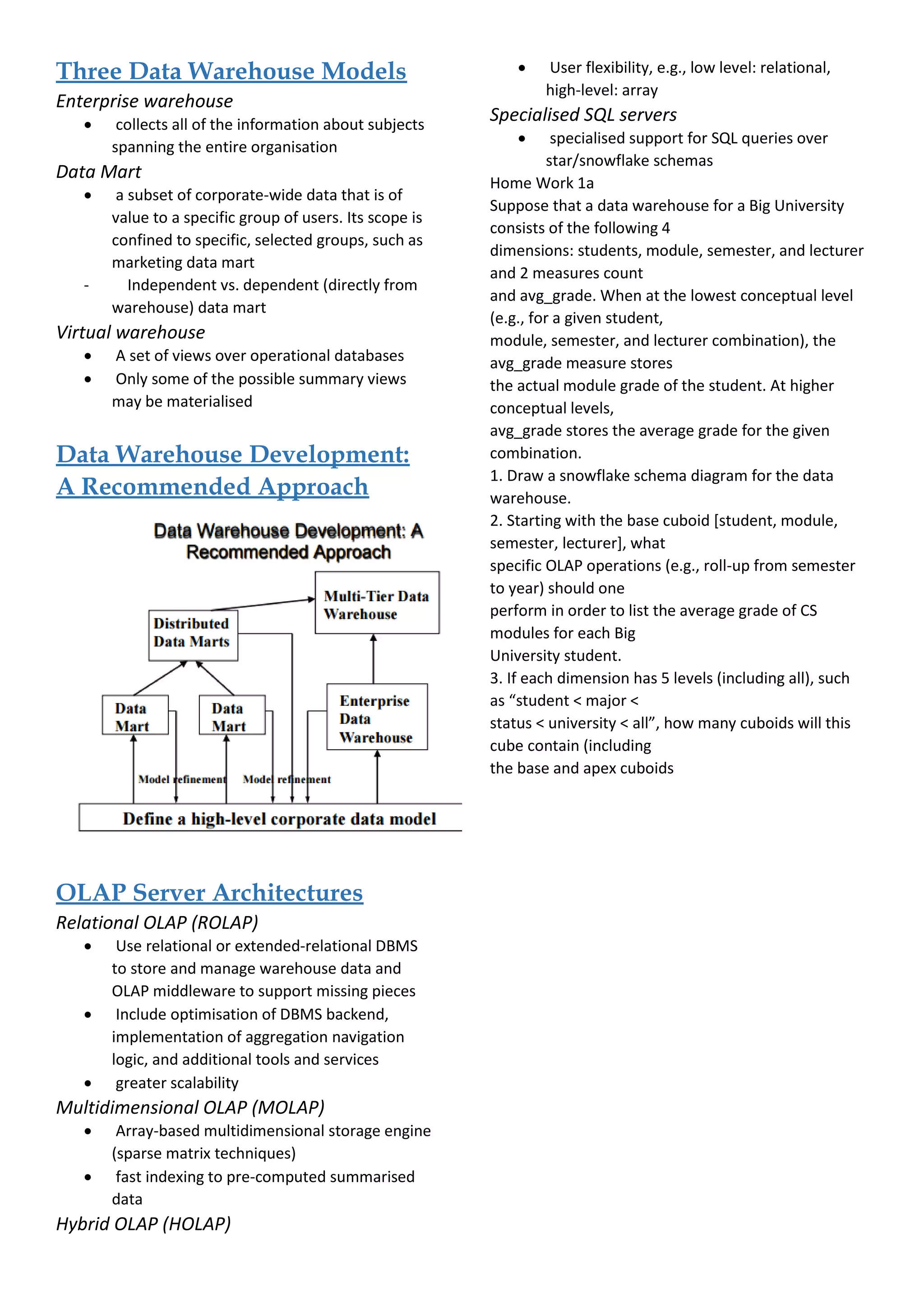 Data mining 3 - Data Models and Data Warehouse Design (cheat sheet ...