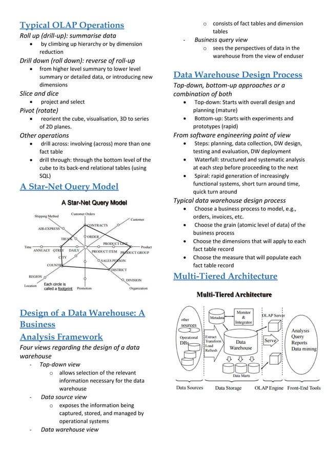 Data mining 3 - Data Models and Data Warehouse Design (cheat sheet - printable) | PDF ...