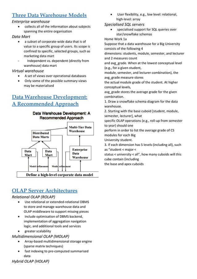 Data Mining 3 Data Models And Data Warehouse Design Cheat Sheet