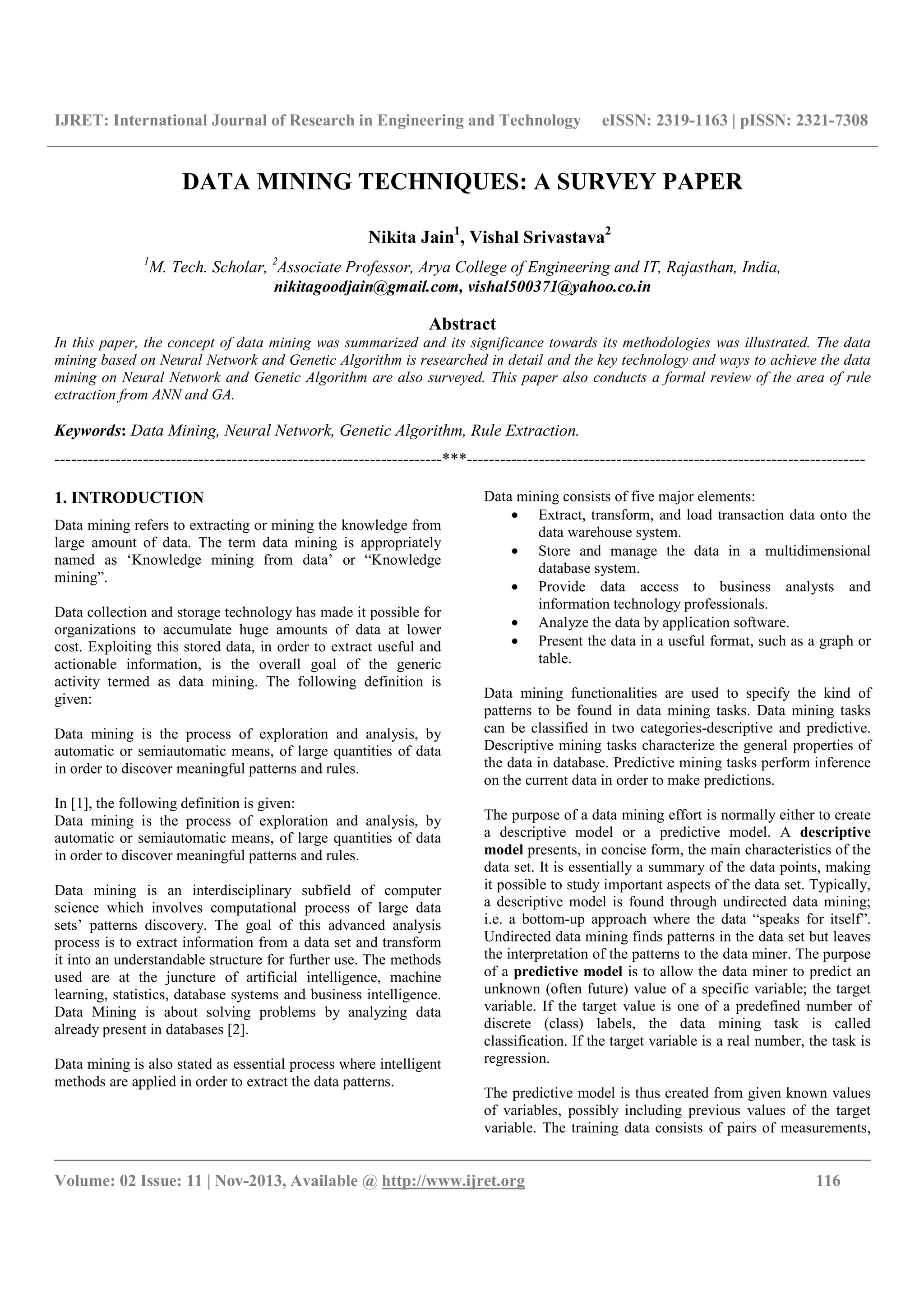 Data mining techniques a survey paper | PDF