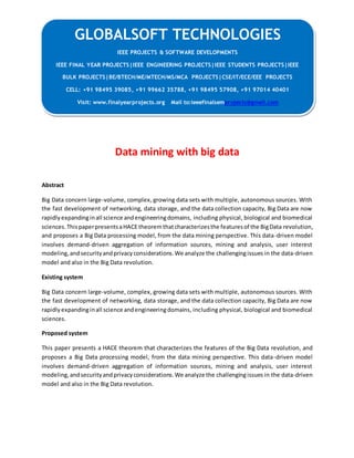 IEEE 2014 JAVA DATA MINING PROJECTS Data mining with big data | DOCX
