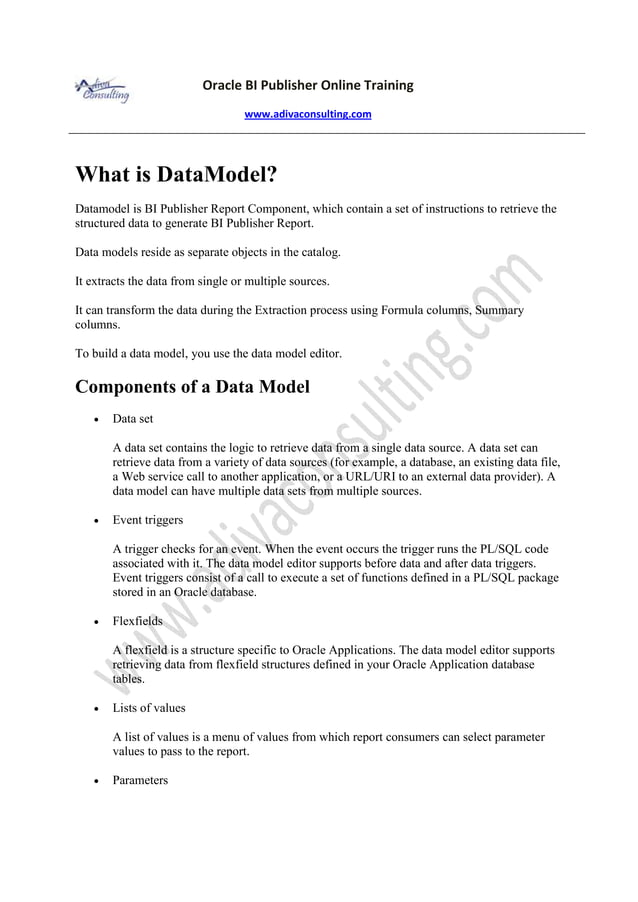 BI Publisher 11g : Data Model Design document | PDF