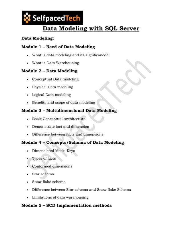 Data modeling with sql server course content | Data Modeling with SQL server online training ...