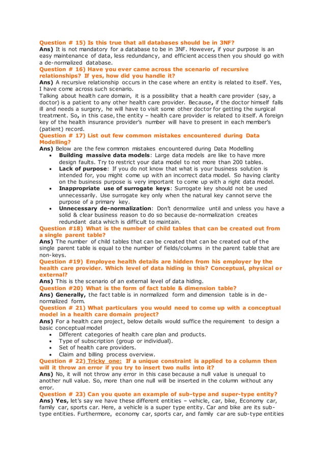 Data modelling interview question | DOCX | Databases | Computer Software and Applications