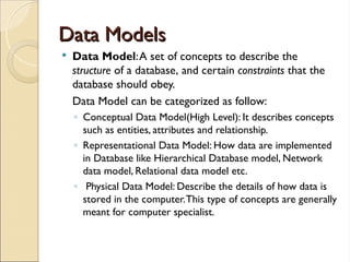 various data models used in database management system | PPT