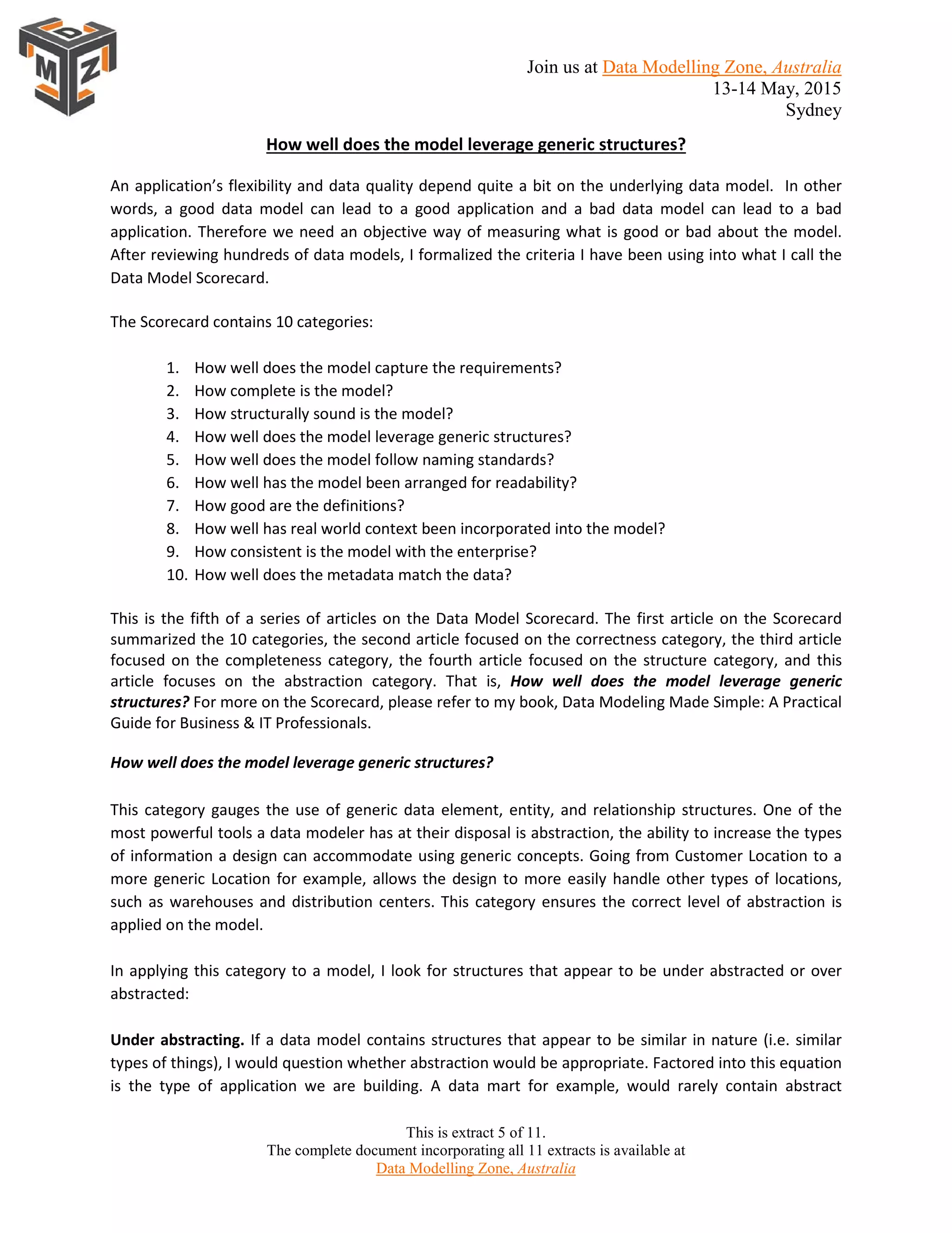 Data model scorecard (Article 5 of 11) | PDF