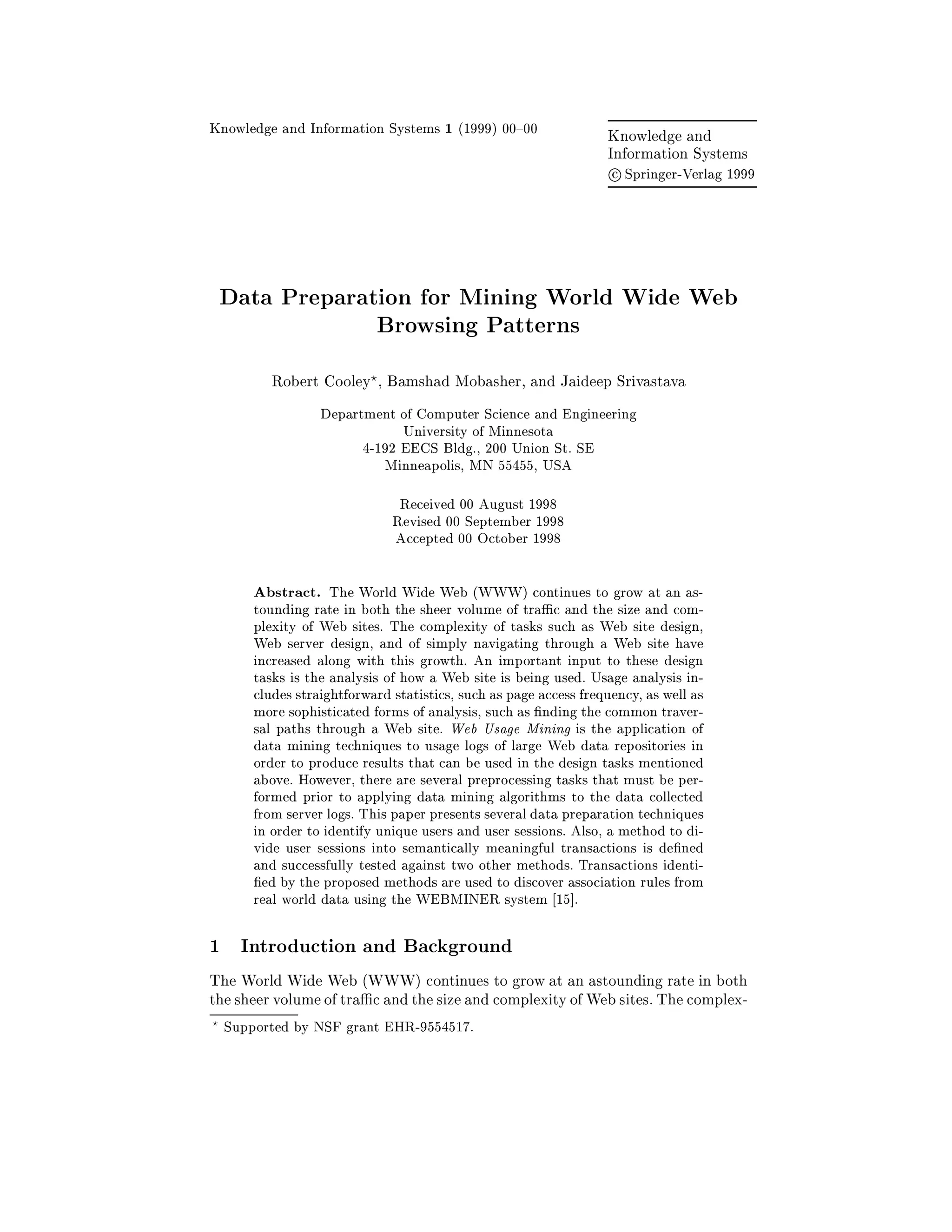 Data preparation for mining world wide web browsing patterns (1999) | PDF