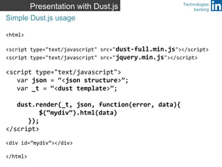 Data presentation with dust js technologies backing linkedin | PPT