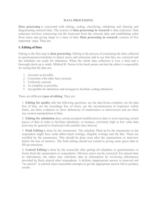 Data processing in research methodology | PDF