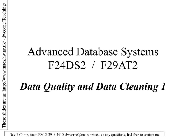 Data Quality and Data Cleaning Presentation | PPT | Databases | Computer Software and Applications