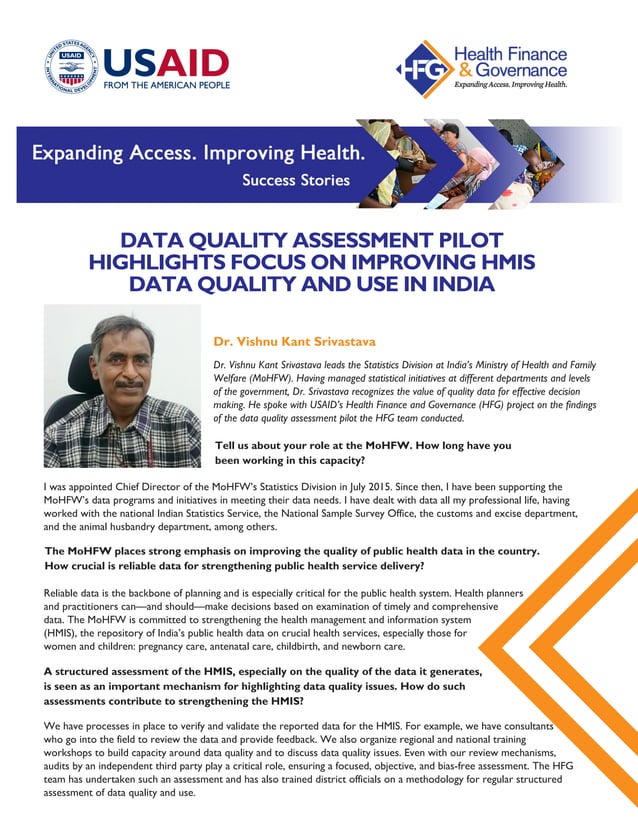Data Quality Assessment Pilot Highlights Focus on Improving HMIS Data Quality and Use in India ...
